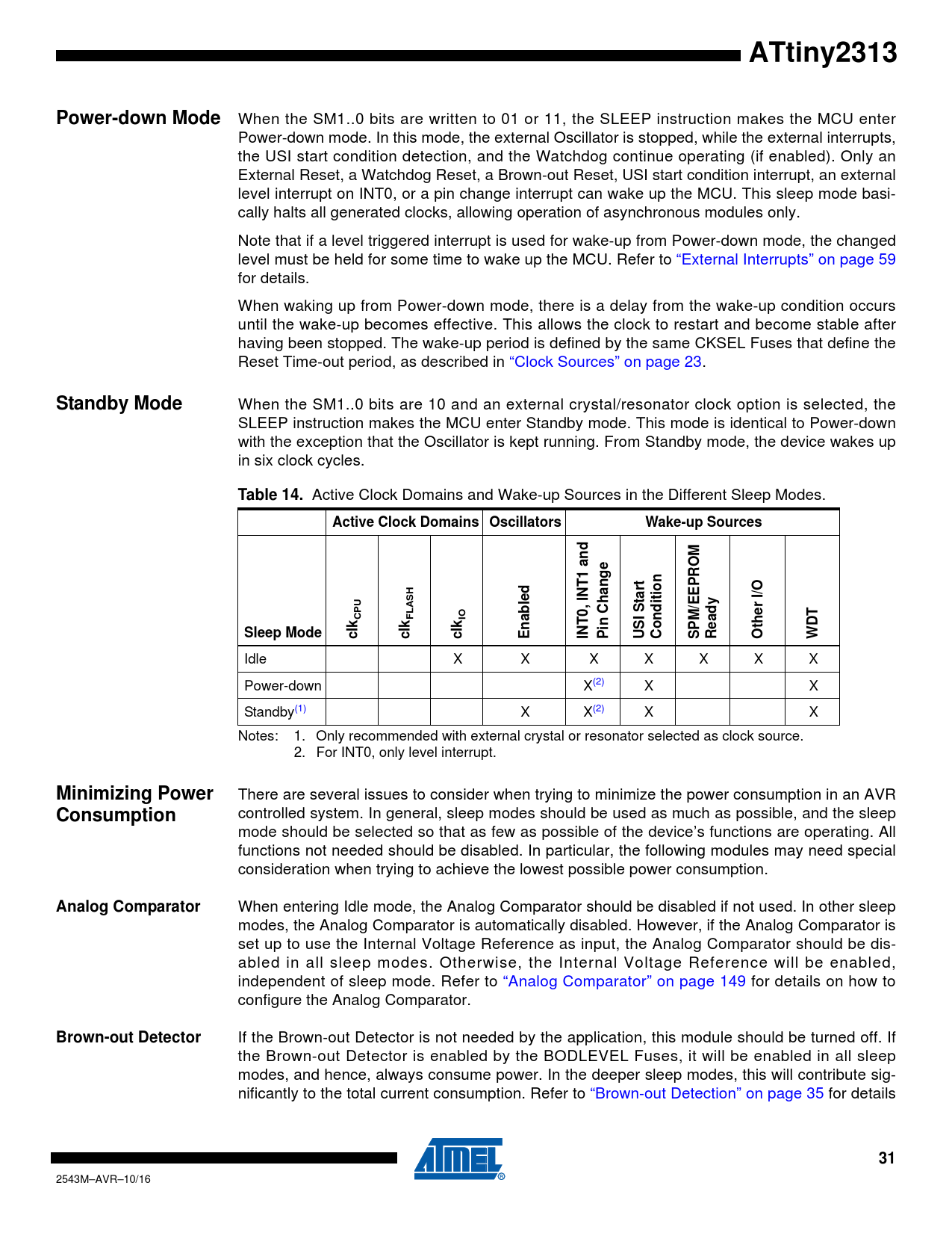 ATtiny2313. Power-down Mode. Standby Mode. Table 14. Active Clock ...