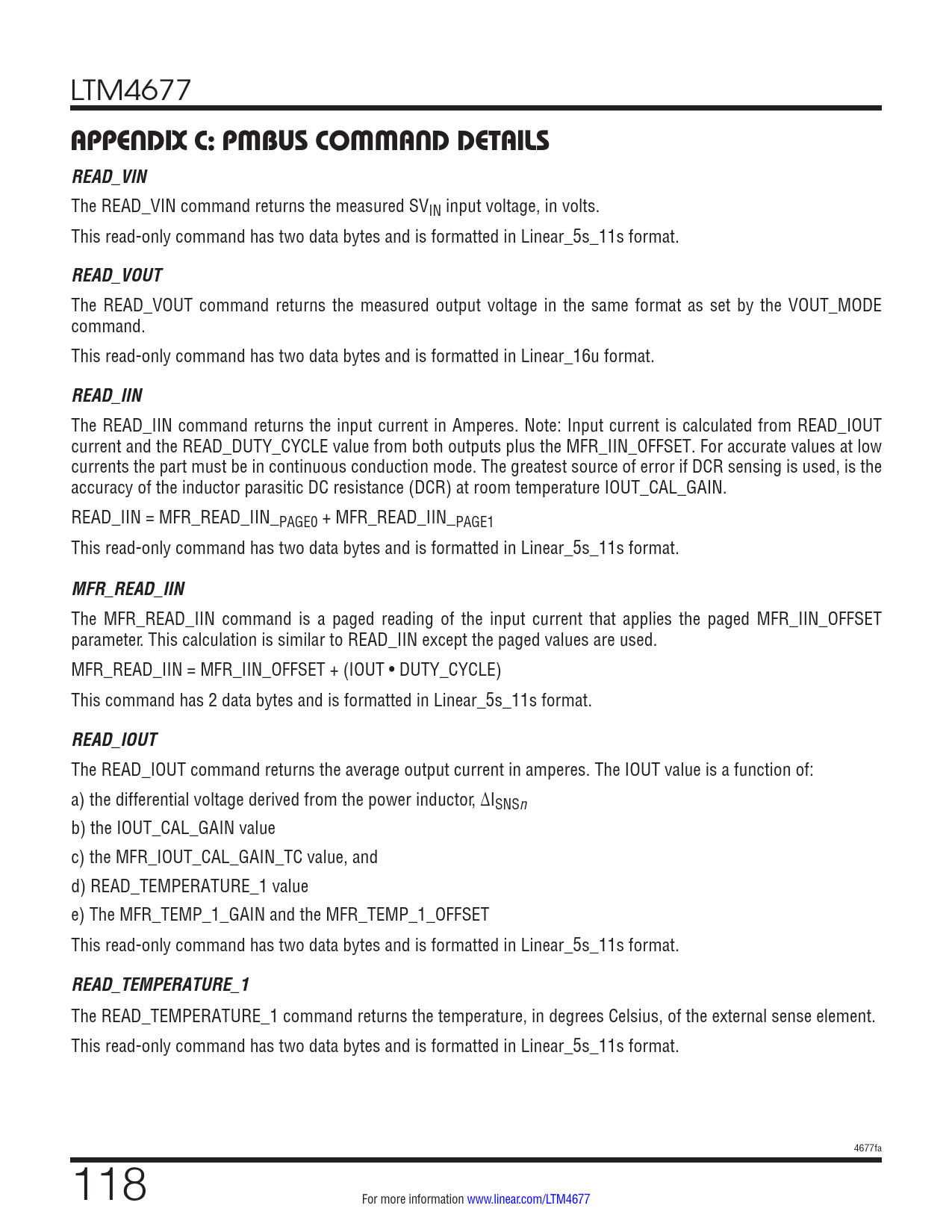 appenDix c: pMbus coMManD DeTails. READ_VIN. READ_VOUT. READ_IIN. MFR ...