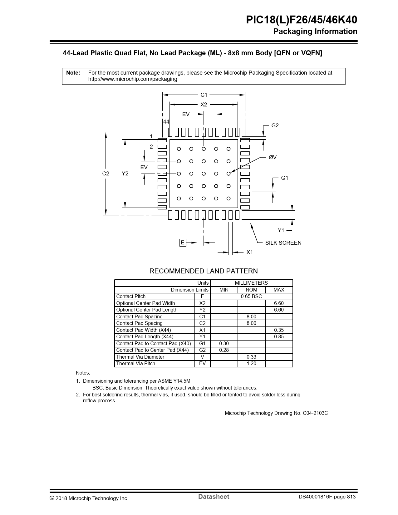 PIC18(L)F26/45/46K40. Packaging Information. 44-Lead Plastic Quad Flat ...