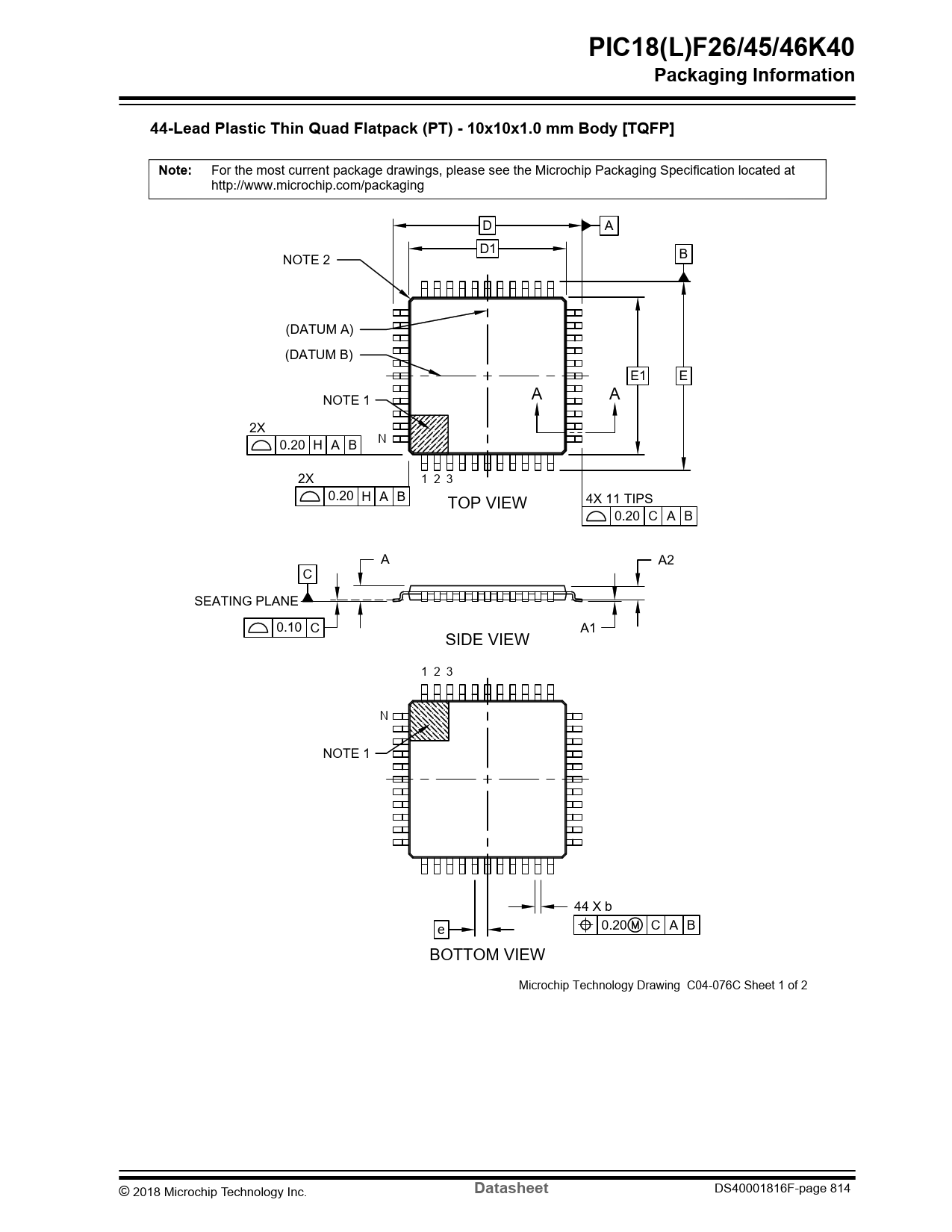 PIC18(L)F26/45/46K40. Packaging Information. 44-Lead Plastic Thin Quad ...