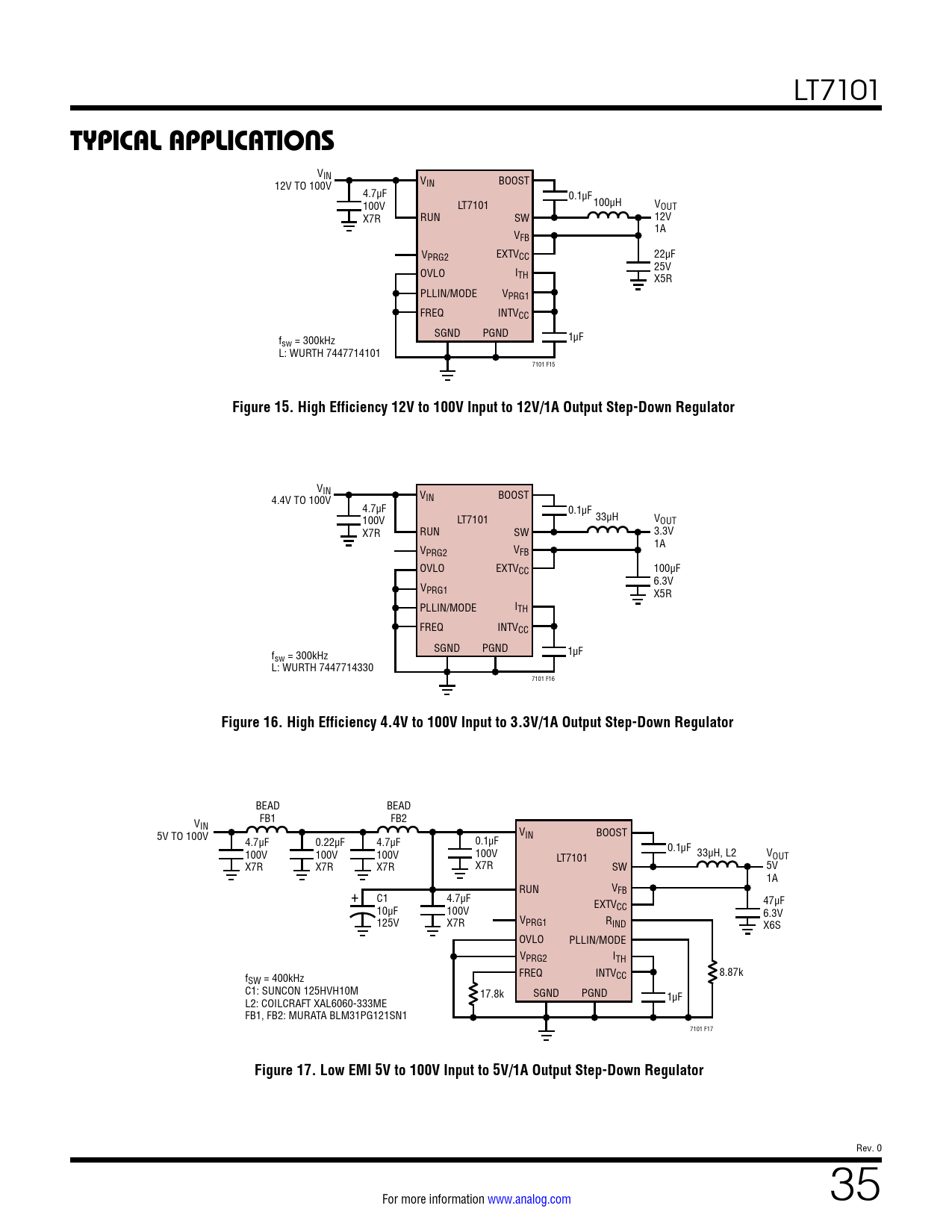 TYPICAL APPLICATIONS. Figure 15. High Efficiency 12V to 100V Input to 12V/1A Output Step-Down ...
