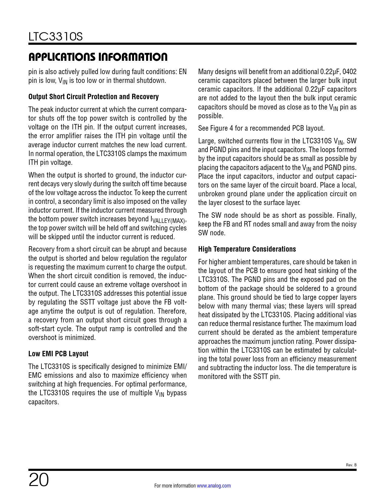 APPLICATIONS INFORMATION. Output Short Circuit Protection and Recovery ...