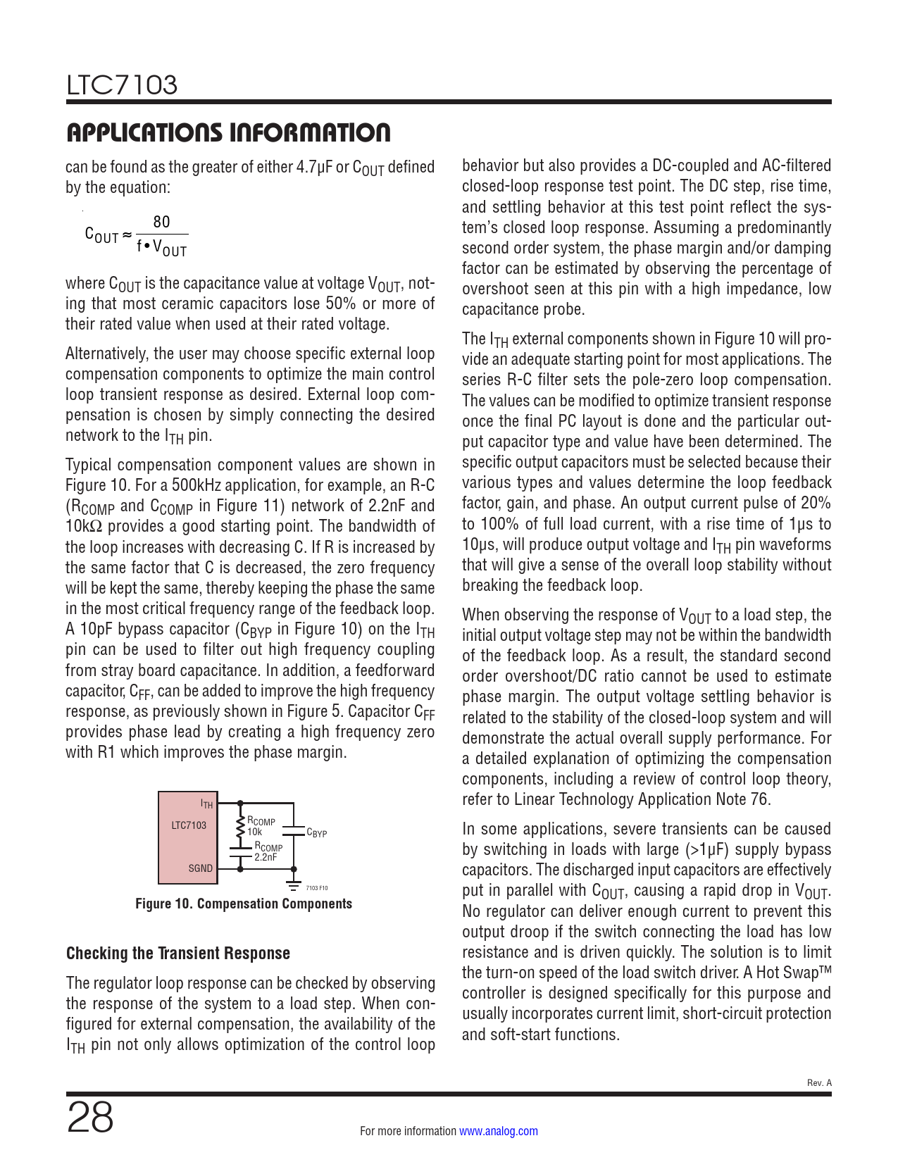 APPLICATIONS INFORMATION. Figure 10. Compensation Components. Checking the Transient Response ...