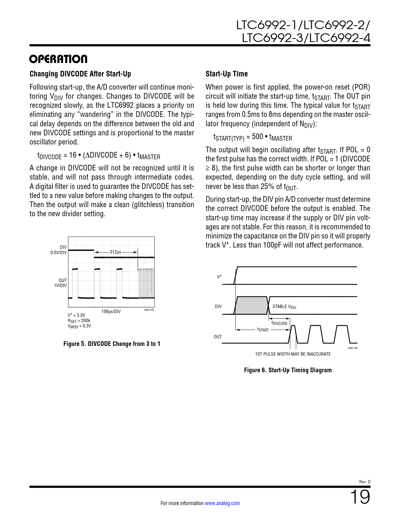 OPERATION. Changing DIVCODE After Start-Up. Start-Up Time. Figure 5. DIVCODE Change from 3 to 1 ...
