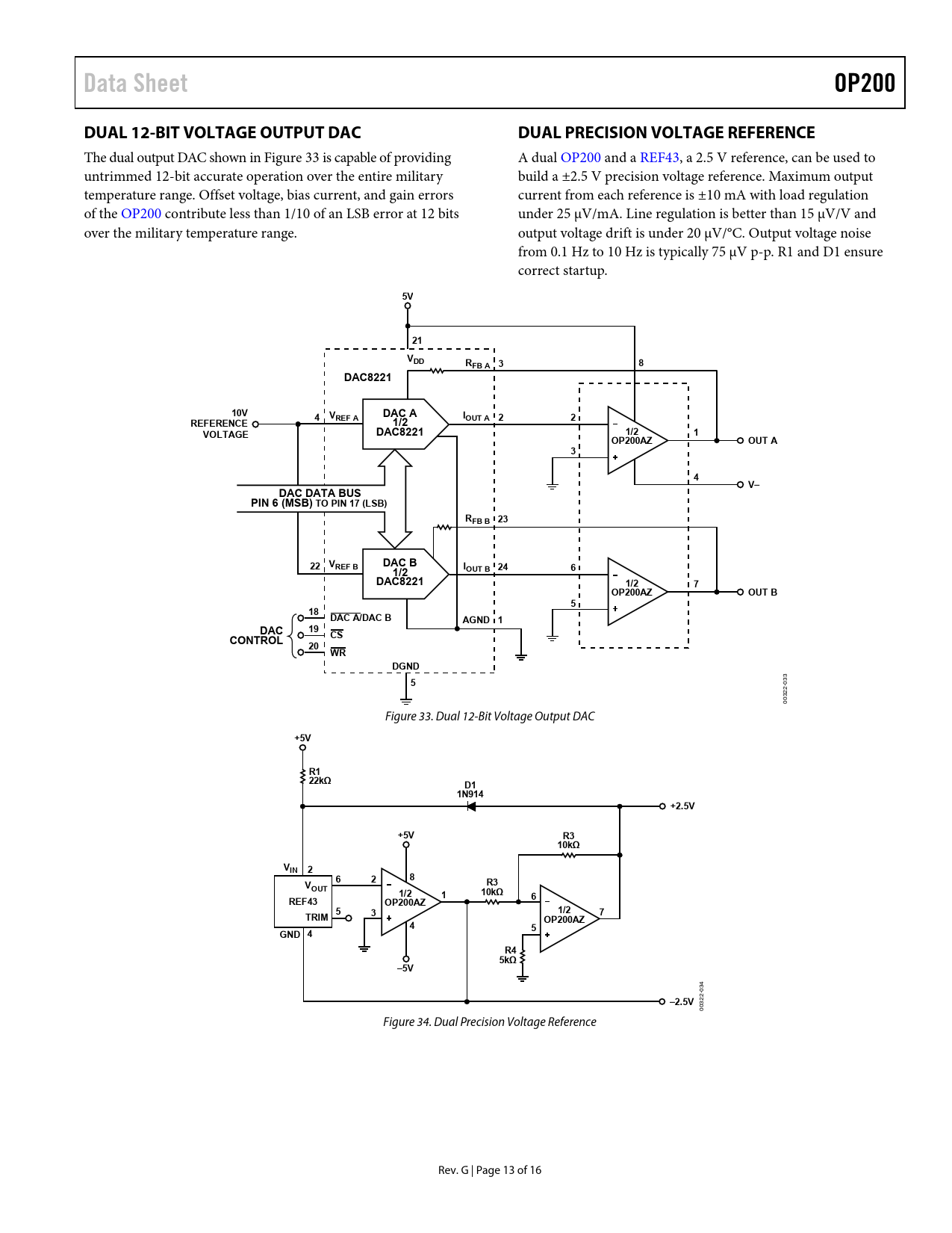 Data Sheet. OP200. DUAL 12-BIT VOLTAGE OUTPUT DAC. DUAL PRECISION ...