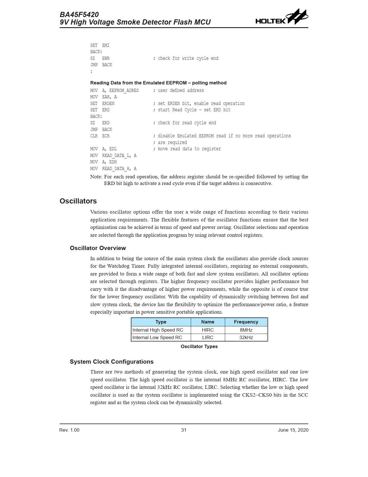 BA45F5420. 9V High Voltage Smoke Detector Flash MCU. Reading Data from ...