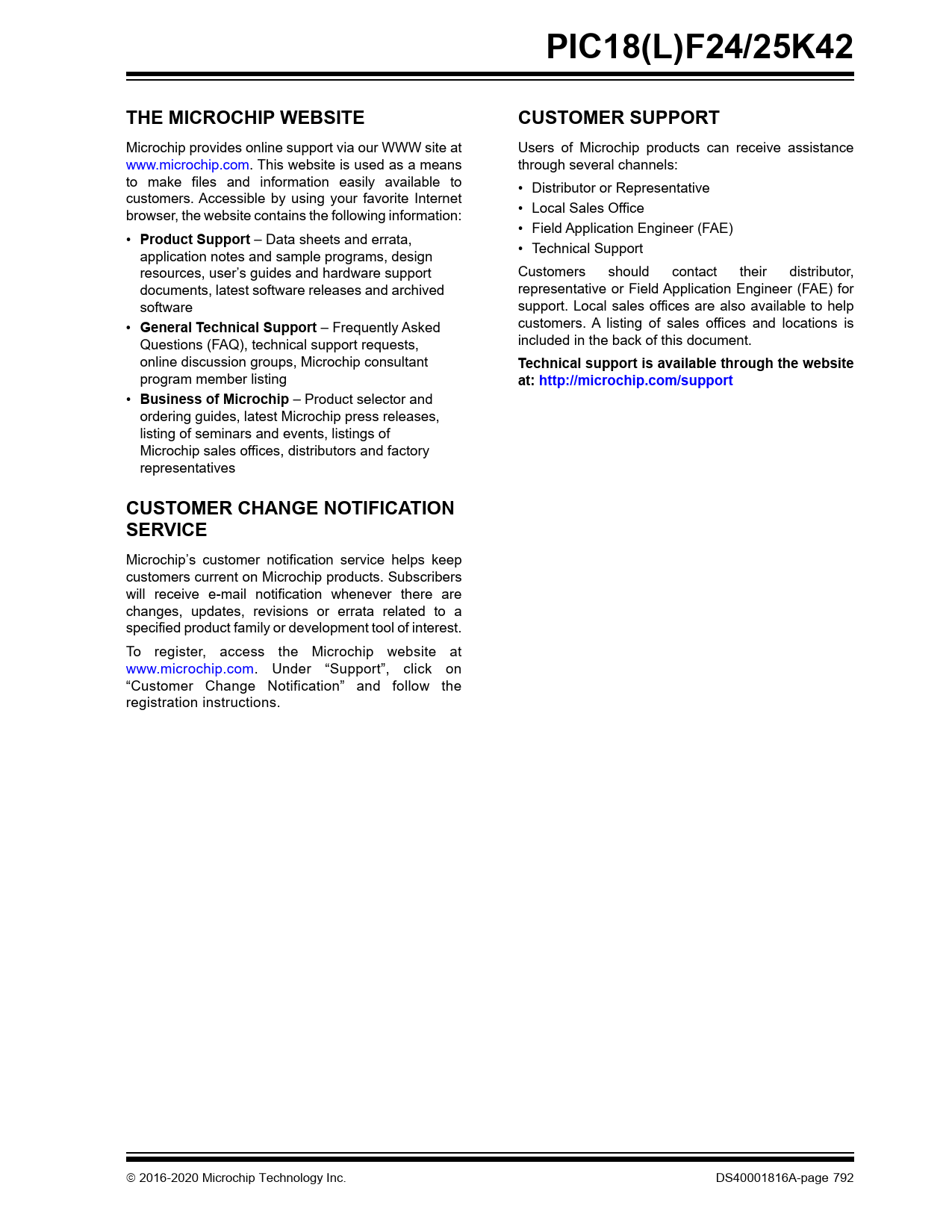 PIC18(L)F24/25K42. THE MICROCHIP WEBSITE. CUSTOMER SUPPORT. Product ...